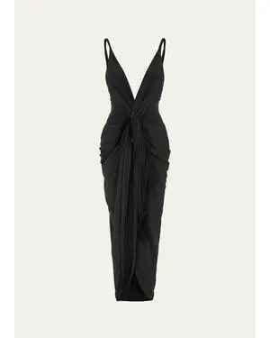 16Arlington Wye Plunge Midi Dress - Black