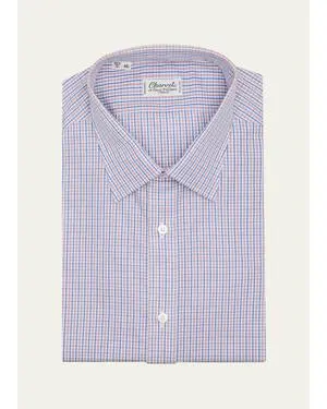 Charvet Cotton Micro-check Point Collar Slim Dress Shirt