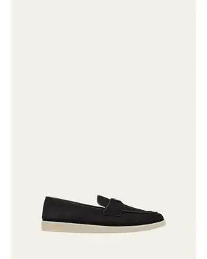 Prada Saint Tropez Triangle Logo Suede Loafers - Black