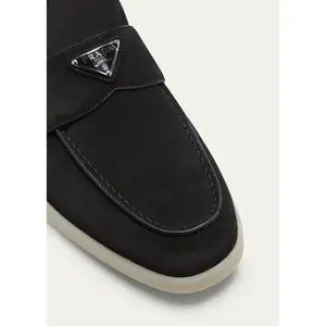 Prada Saint Tropez Triangle Logo Suede Loafers - Black