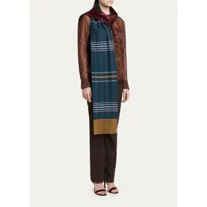 Etro Reversible Wool And Silk Scarf With Metallic Fringe