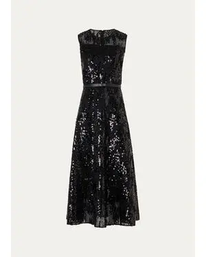 Akris Sequined Net Fit-and-flare Belted Ankle Gown - Black