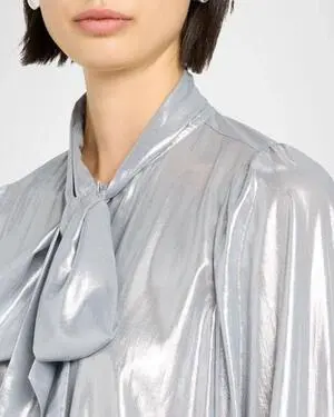 Ramy Brook Noa Metallic Tie-neck Blouse - Light Silv