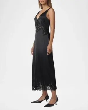 JOE & APOS;S JEANS The Eden Lace-trimmed Satin Midi Slipdress - Black
