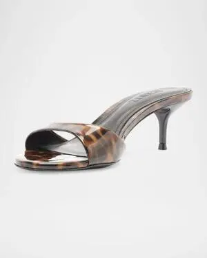 Schutz 65mm Sally Tortoiseshell Patent Leather Mule Sandals - Tortoise