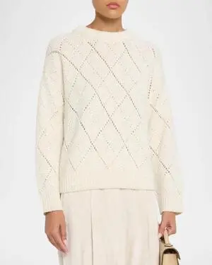 Peserico Pointelle Argyle Shimmer Knit Sweater - Comet Whit