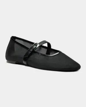 STUART WEITZMAN Sai Bareitall Mesh Ballerina Flats - Black