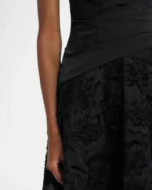 Theia Lila Floral Fil Coupe Off-the-shoulder Midi Dress - Black
