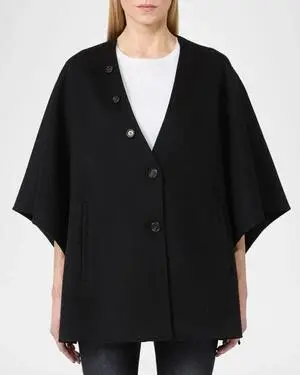 Max Mara Oversized Virgin Wool Cape - Black