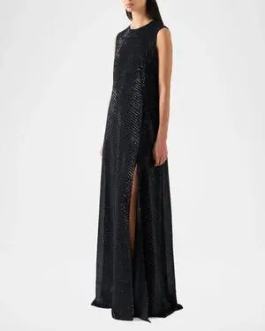 Akris Diagonal Sequins On Silk Georgette Gown - Black