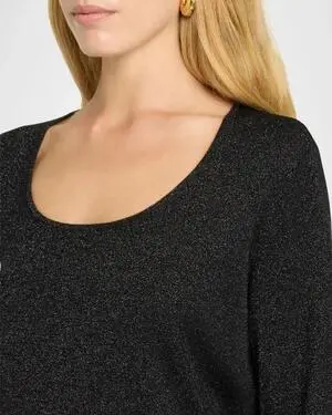 Eileen Fisher Scoop-neck Metallic Wool Knit Sweater - Black