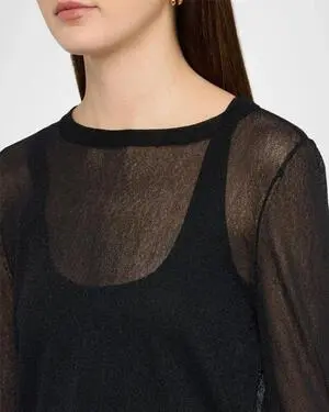 Eileen Fisher Crewneck Sheer Knit Sweater - Black