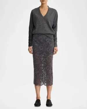 Smythe Floral Lace Midi Skirt - Graphite