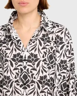 Eskandar Printed Wide A-line Shirtdress - Black