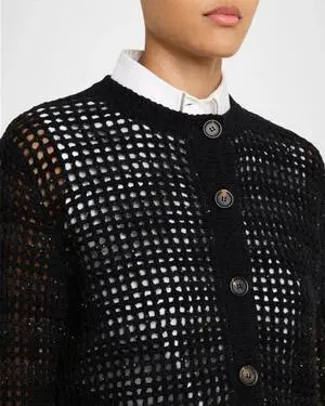Brunello Cucinelli Wool-mohair Diamante Striped Net Knit Cardigan - C101