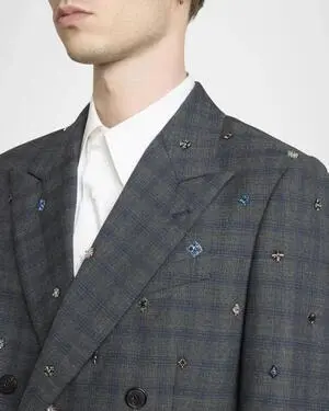 Dries Van Noten Apos;s Barry Check Jewel-embroidered Double-breasted Blazer