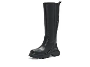 COACH Tall Sport Leather Boots Flat Shoes - Black