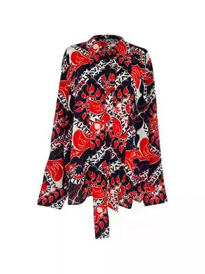 Valentino Garavani Printed Tie-neck Blouse - Red