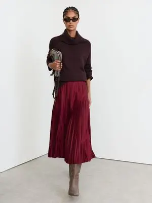 REISS Sara Satin-finish Pleated Midi Skirt