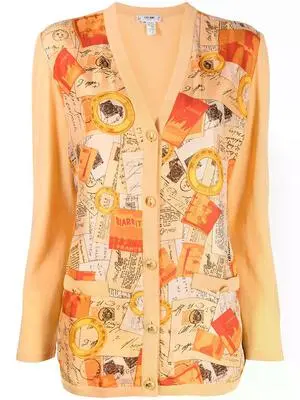 Celine 2000s Pre-owned Letters-print V-neck Cardigan - Brown