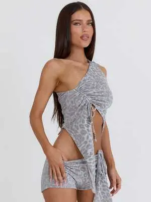 OUTCAST Andi Crop Top Silver Leopard