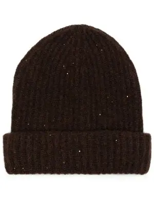 ROBERTO COLLINA Ribbed Cashmere And Silk Beanie With Sequins - Brown