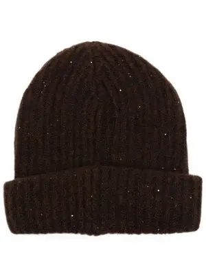ROBERTO COLLINA Ribbed Cashmere And Silk Beanie With Sequins - Brown