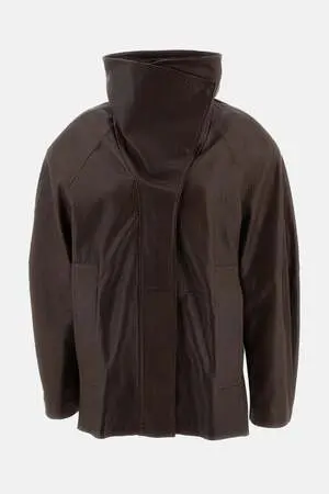 Sportmax Giacca In Pelle Martellata E Liscia - Marrone