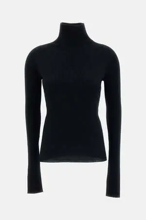 Sportmax Maglia Lupetto A Coste In Pura Lana - Nero