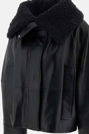 Sportmax Giubbotto In Pelle E Montone Con Imbottitura - Nero