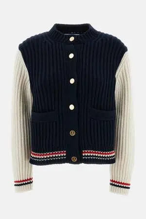Thom Browne Cardigan A Coste In Cachemire - Blu