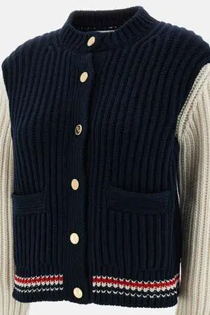 Thom Browne Cardigan A Coste In Cachemire - Blu