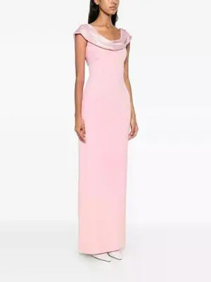 Solace London Cardinale Crystal-embellished Cowl-neck Maxi Dress - Pink