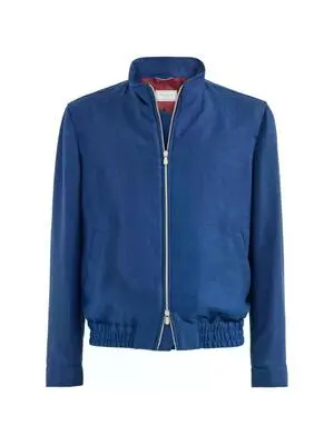 Brunello Cucinelli Silk, Linen And Wool Hopsack Pilot Jacket - Blue