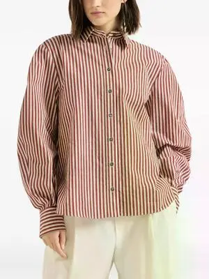 Brunello Cucinelli Striped Wrinkled Poplin Shirt With Monili