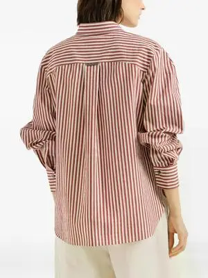 Brunello Cucinelli Striped Wrinkled Poplin Shirt With Monili