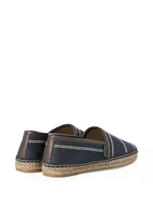 Brunello Cucinelli Double Chalk Stripe Cotton And Linen Denim Espadrilles With Shiny Tab - Blue