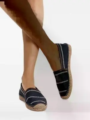 Brunello Cucinelli Double Chalk Stripe Cotton And Linen Denim Espadrilles With Shiny Tab - Blue
