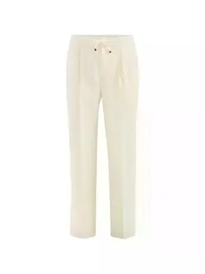 Brunello Cucinelli Silk, Linen And Wool Hopsack Drawstring Trousers - Neutrals