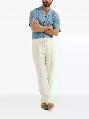Brunello Cucinelli Silk, Linen And Wool Hopsack Drawstring Trousers