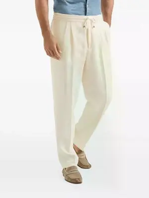 Brunello Cucinelli Silk, Linen And Wool Hopsack Drawstring Trousers