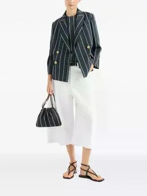 Brunello Cucinelli Double-chalk-stripe Cotton And Linen Denim Blazer - Blue