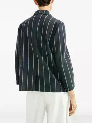 Brunello Cucinelli Double-chalk-stripe Cotton And Linen Denim Blazer - Blue