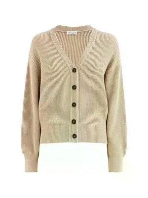 Brunello Cucinelli Cotton Diamond Yarn English-rib Cardigan - Neutrals