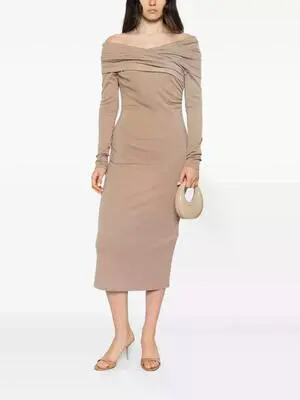 Marella Off-shoulder Draped-detail Midi Dress - Grey