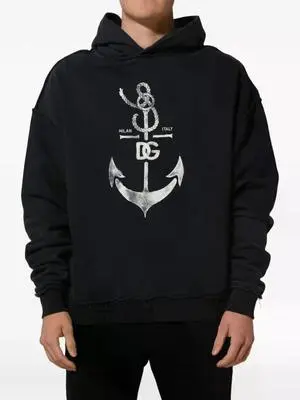 Dolce & Gabbana Anchor-print Distressed Hoodie - Black