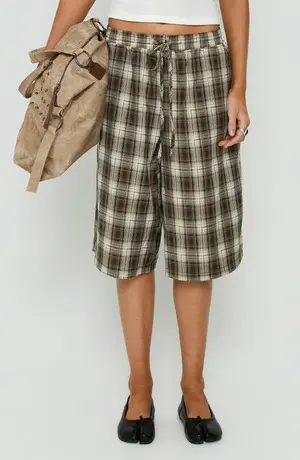 Princess Polly Tucka Plaid Longline Drawstring Shorts