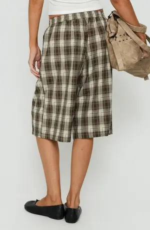 Princess Polly Tucka Plaid Longline Drawstring Shorts