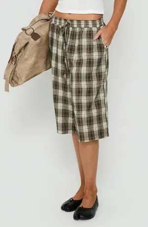 Princess Polly Tucka Plaid Longline Drawstring Shorts
