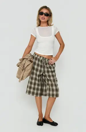 Princess Polly Tucka Plaid Longline Drawstring Shorts